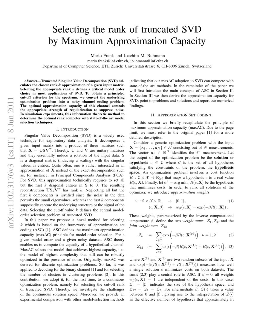 Selecting the rank of truncated SVD by Maximum Approximation Capacity | DeepAI