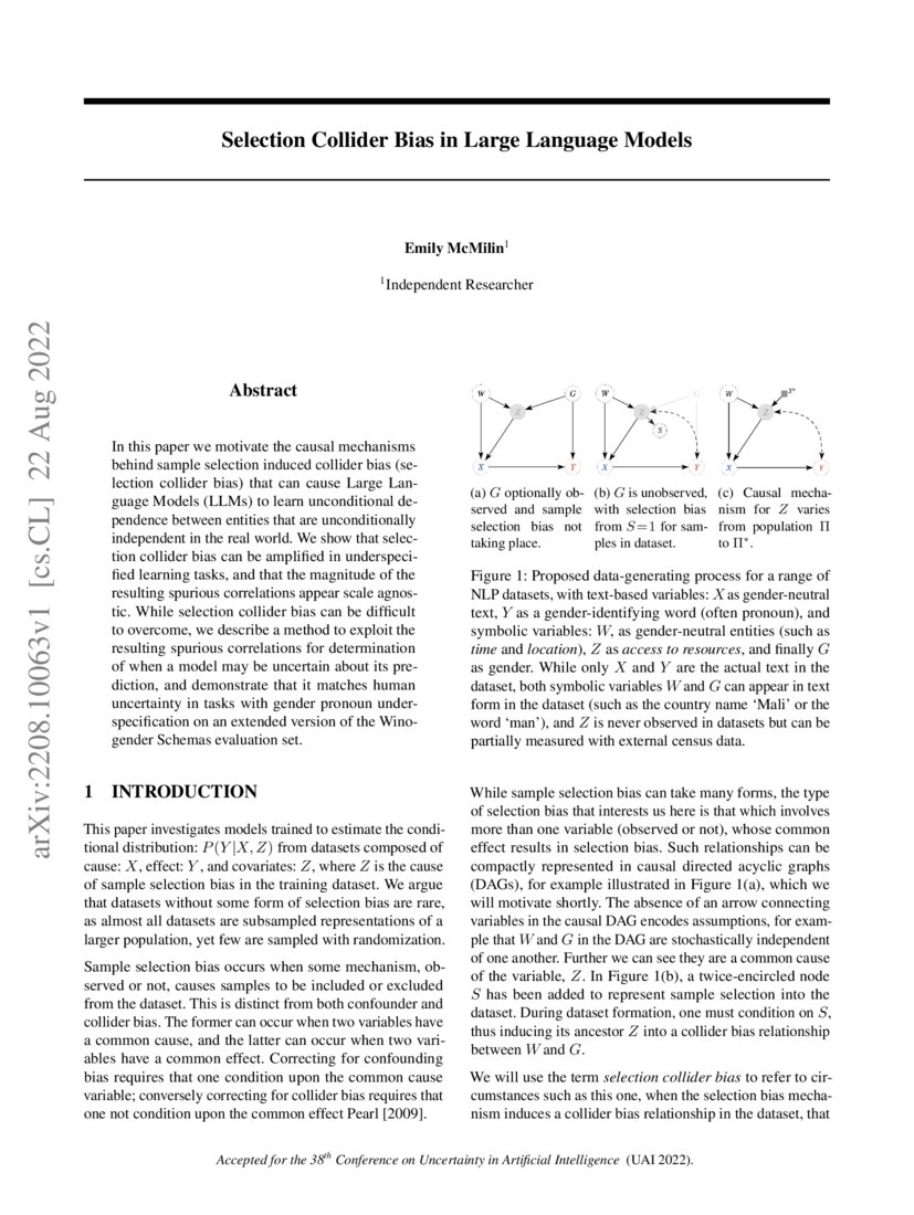 Selection Collider Bias in Large Language Models | DeepAI