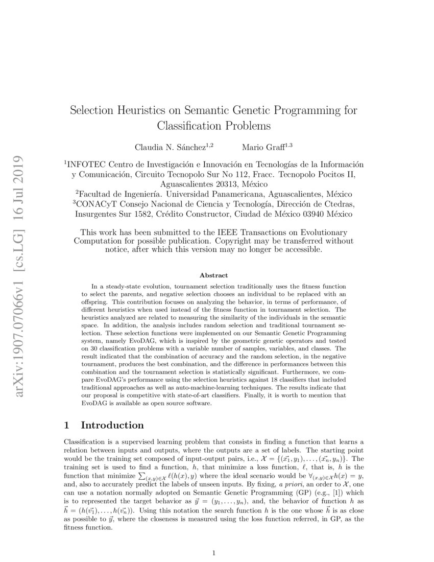 Selection Heuristics on Semantic Genetic Programming for Classification Problems | DeepAI