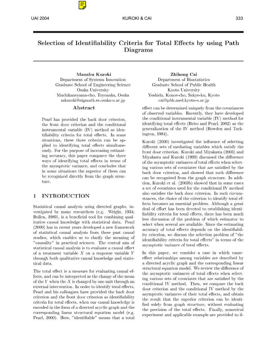 Selection of Identifiability Criteria for Total Effects by using Path ...