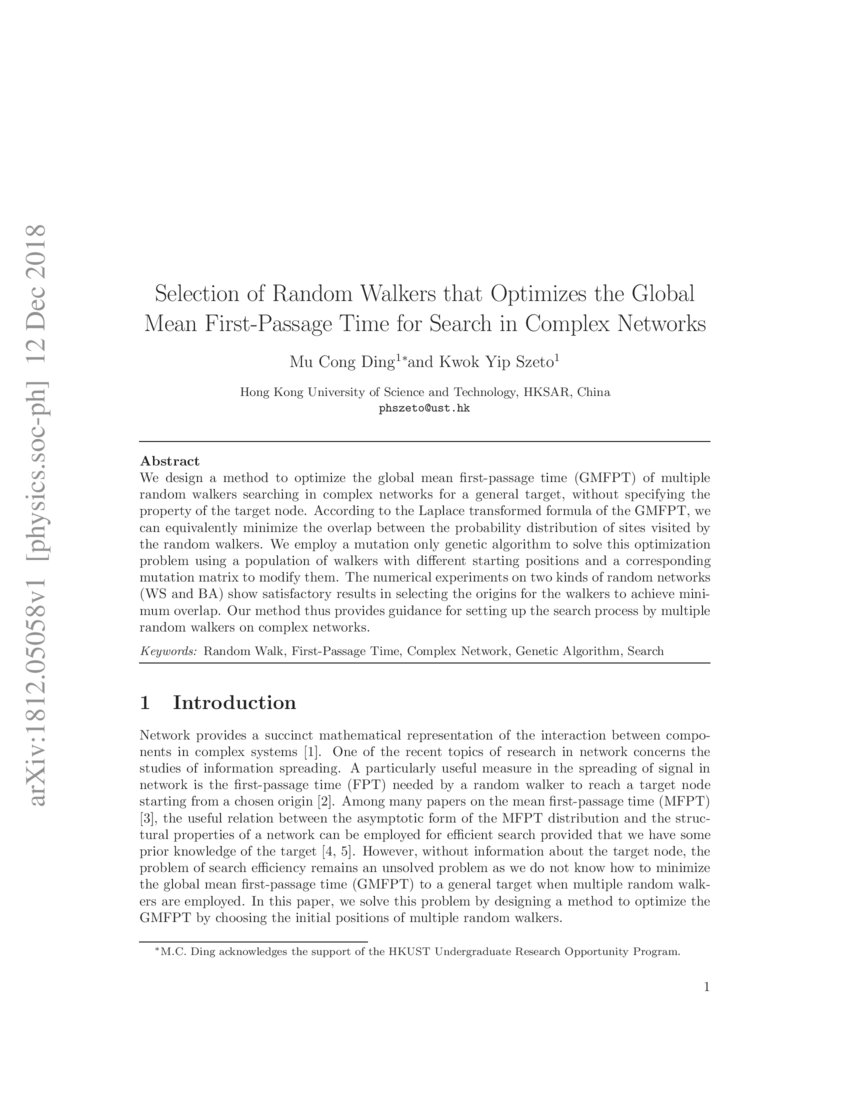 Selection Of Random Walkers That Optimizes The Global Mean First