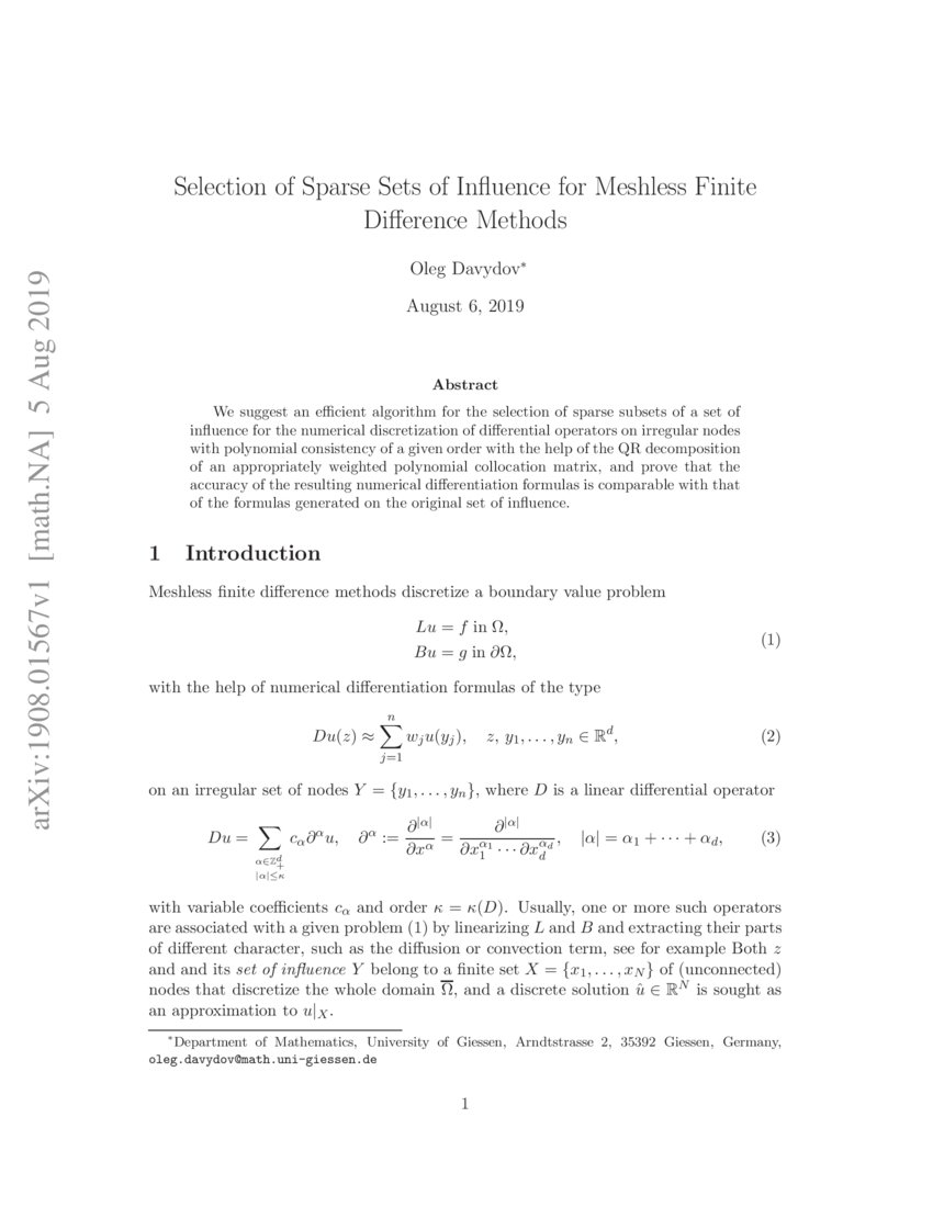 Selection Of Sparse Sets Of Influence For Meshless Finite Difference Methods Deepai