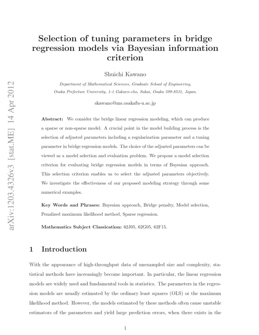 Selection Of Tuning Parameters In Bridge Regression Models Via Bayesian