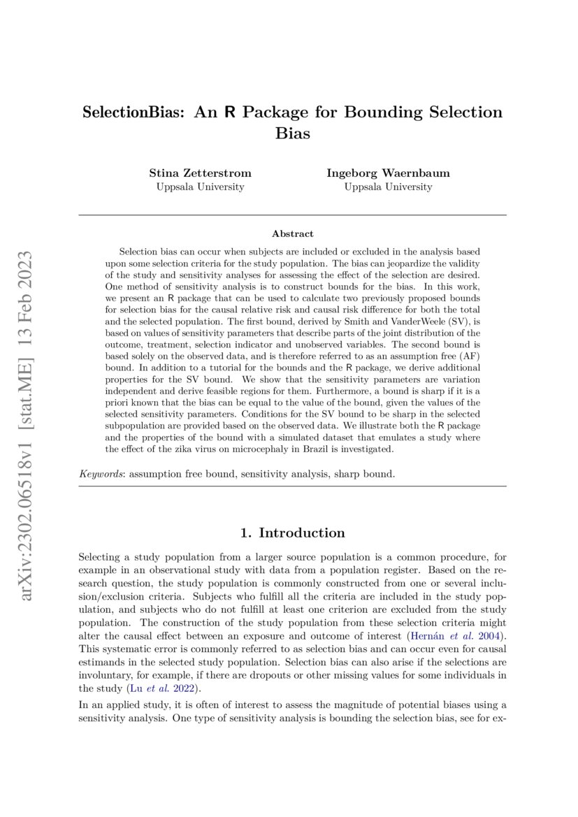 Selectionbias An R Package For Bounding Selection Bias Deepai