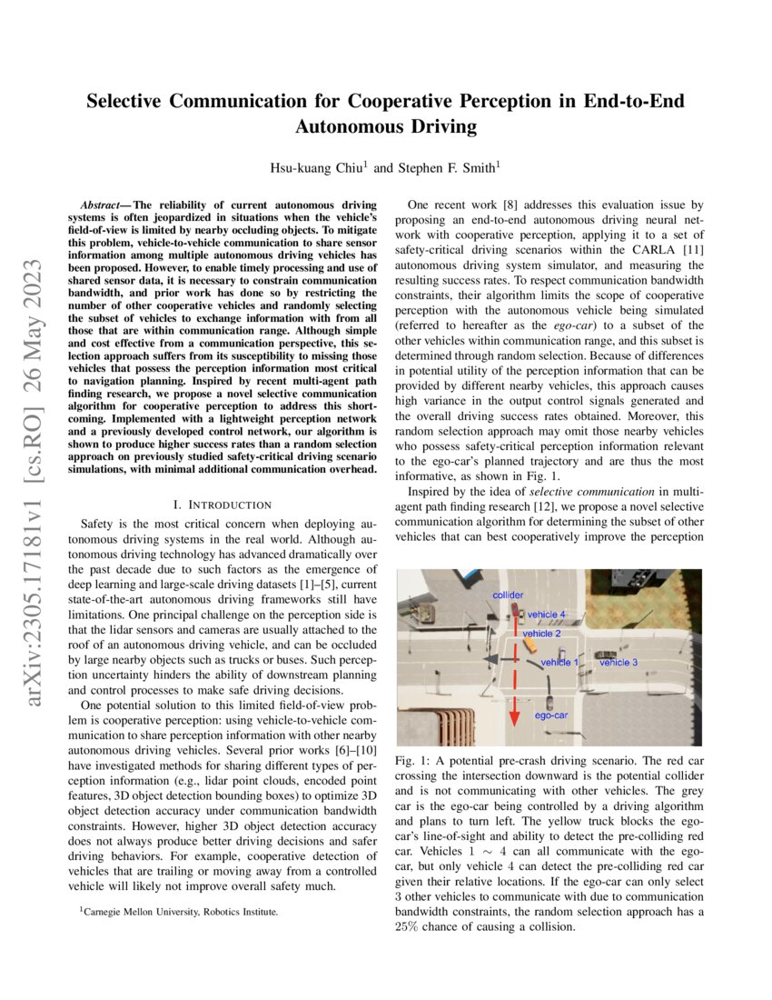 Selective Communication for Cooperative Perception in End-to-End ...