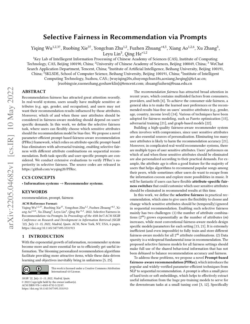 Selective Fairness in Recommendation via Prompts | DeepAI