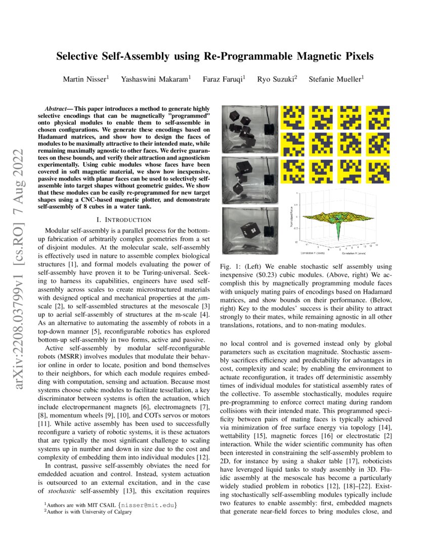 Selective Self-Assembly using Re-Programmable Magnetic Pixels | DeepAI