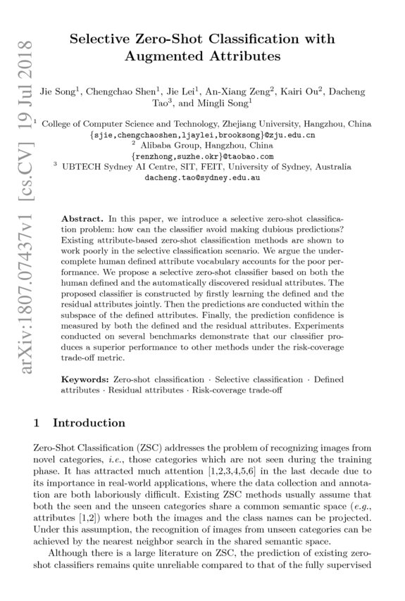 Selective Zero-Shot Classification with Augmented Attributes | DeepAI