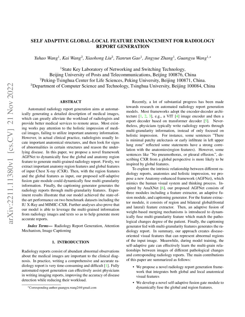 Self adaptive global-local feature enhancement for radiology report ...