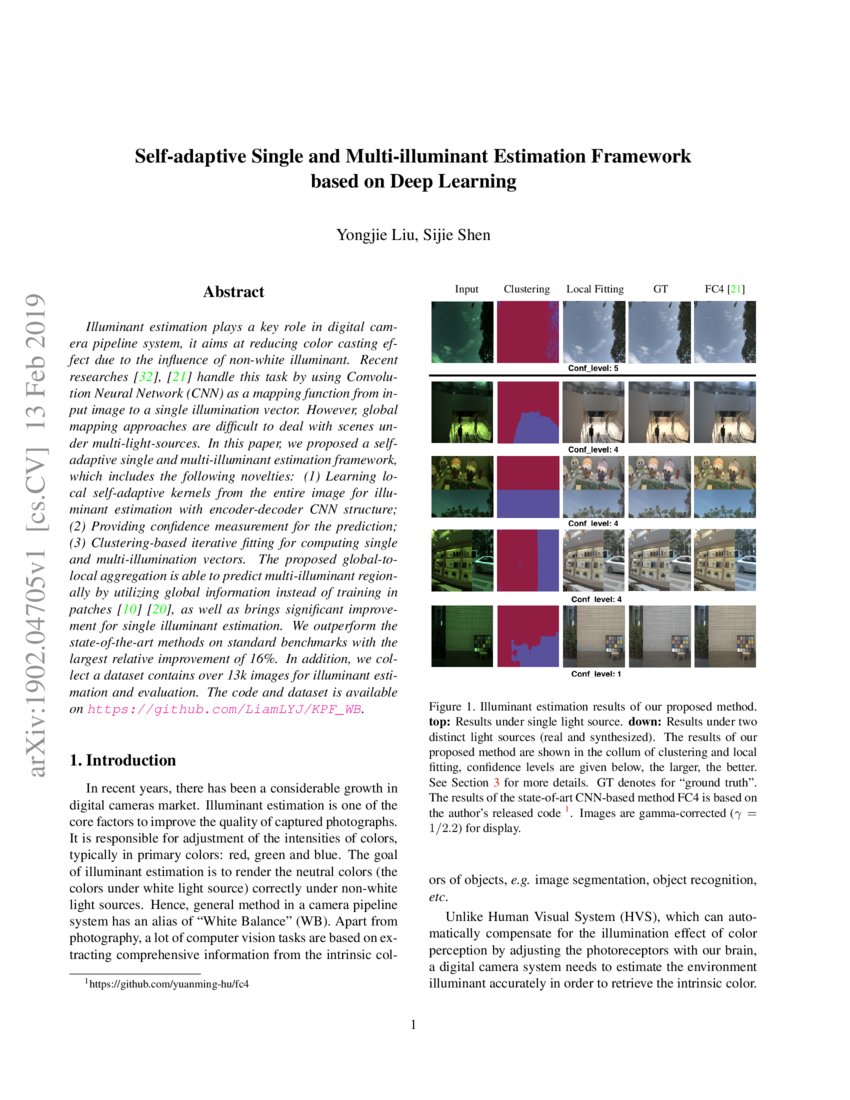 Self Adaptive Single And Multi Illuminant Estimation Framework Based On Deep Learning Deepai 