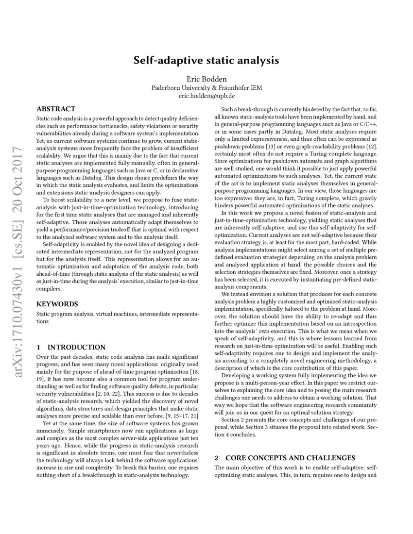 Self-adaptive static analysis | DeepAI