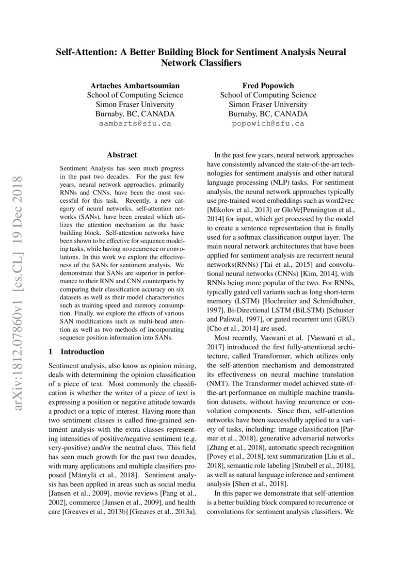Self-Attention: A Better Building Block for Sentiment Analysis Neural Network Classifiers | DeepAI
