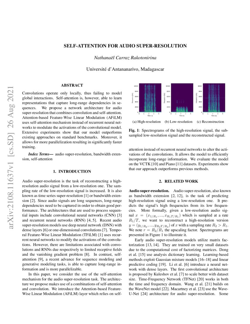 Self-Attention for Audio Super-Resolution | DeepAI