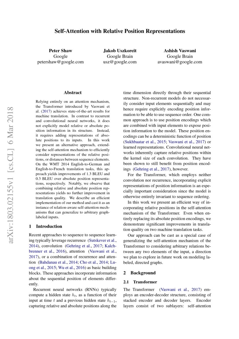 Self-Attention with Relative Position Representations | DeepAI