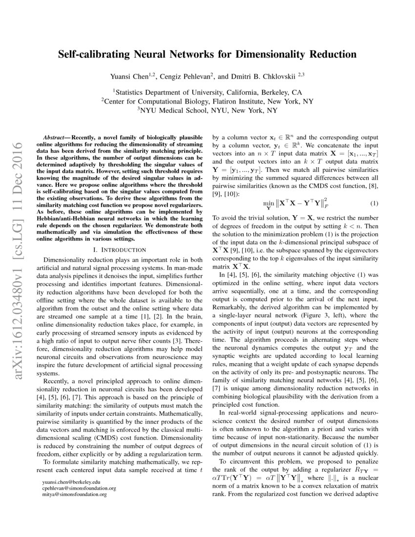 Self-calibrating Neural Networks for Dimensionality Reduction | DeepAI Self-calibrating Neural Networks for Dimensionality Reduction | DeepAI