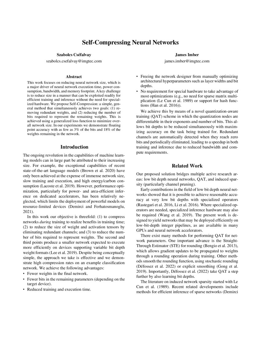 Self-Compressing Neural Networks | DeepAI Self-Compressing Neural Networks | DeepAI