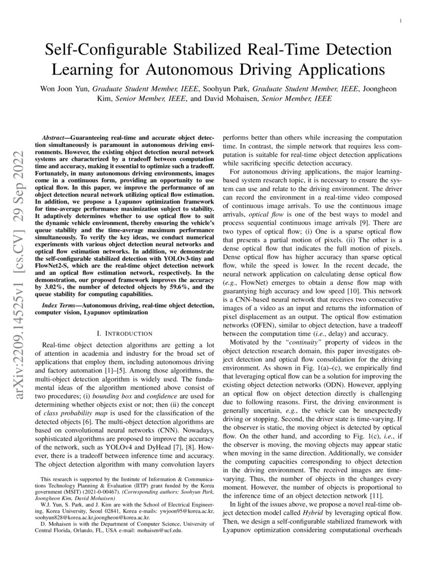 Self-Configurable Stabilized Real-Time Detection Learning for Autonomous Driving Applications ...
