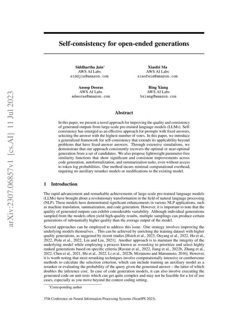 Self-consistency for open-ended generations | DeepAI