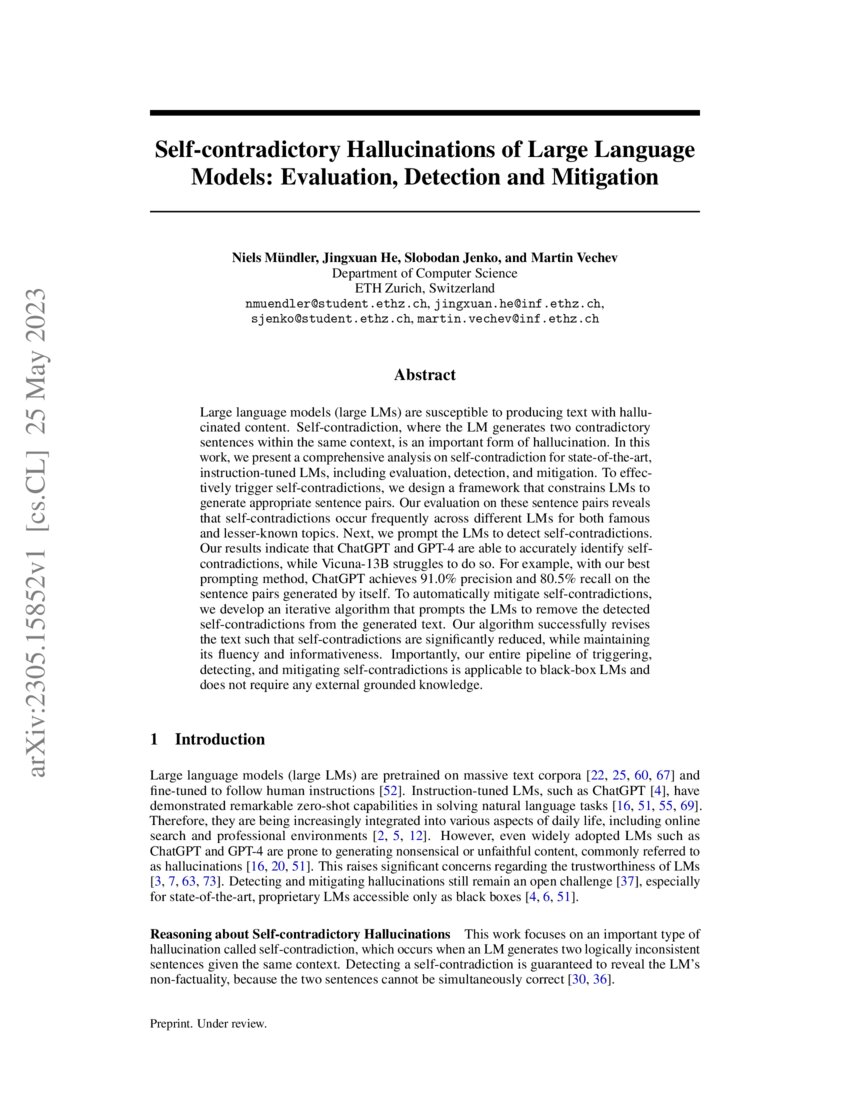 Self-contradictory Hallucinations of Large Language Models: Evaluation, Detection and Mitigation ...