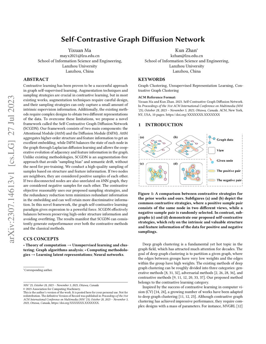 Self-Contrastive Graph Diffusion Network | DeepAI