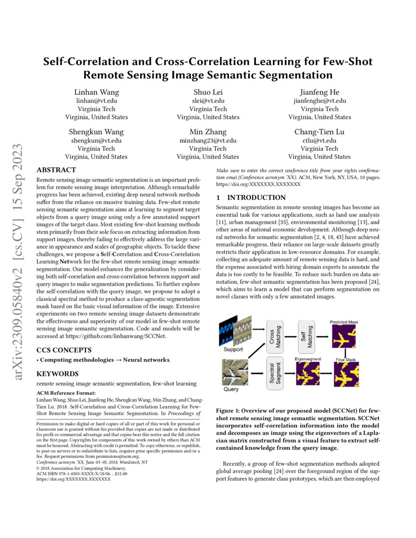 Self Correlation And Cross Correlation Learning For Few Shot Remote
