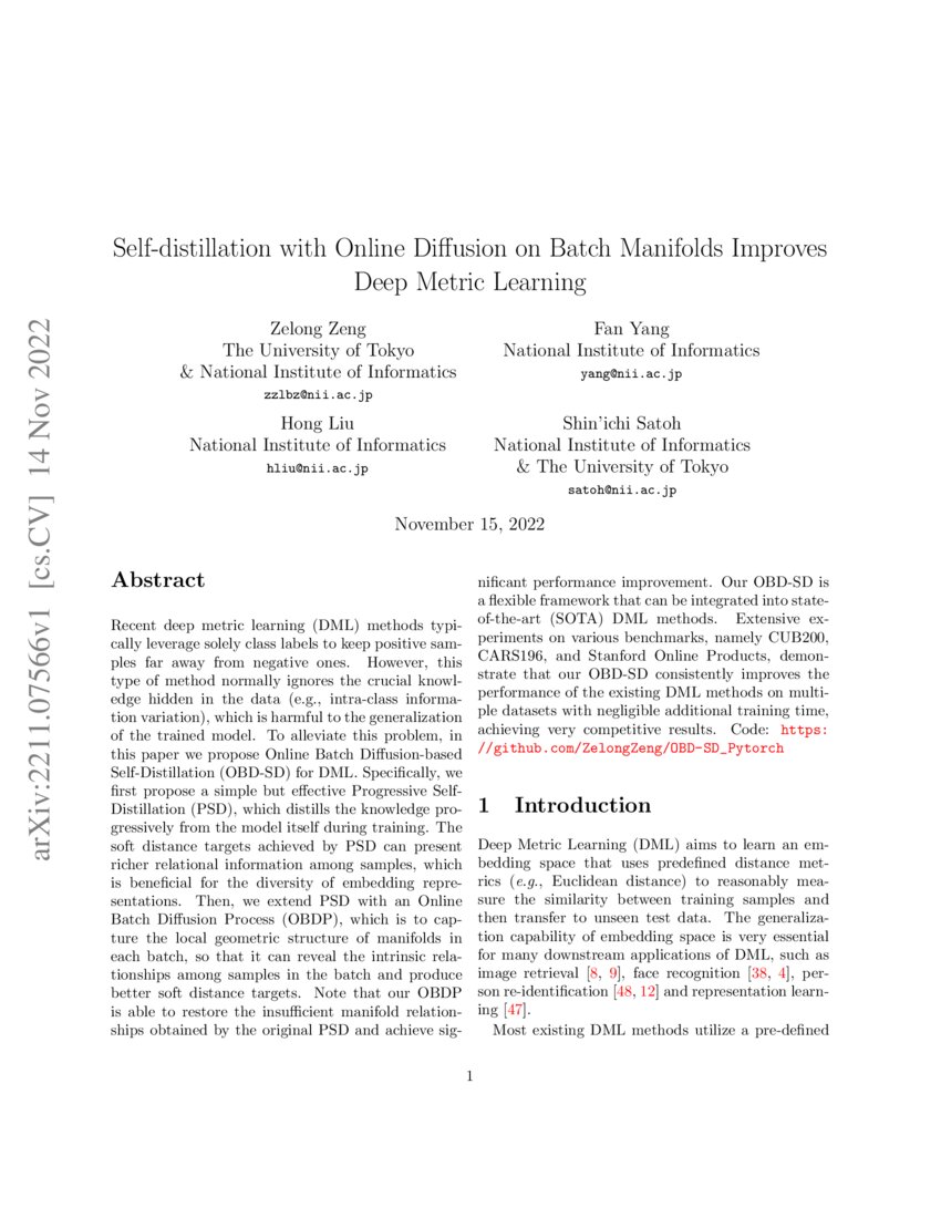Self Distillation With Online Diffusion On Batch Manifolds Improves