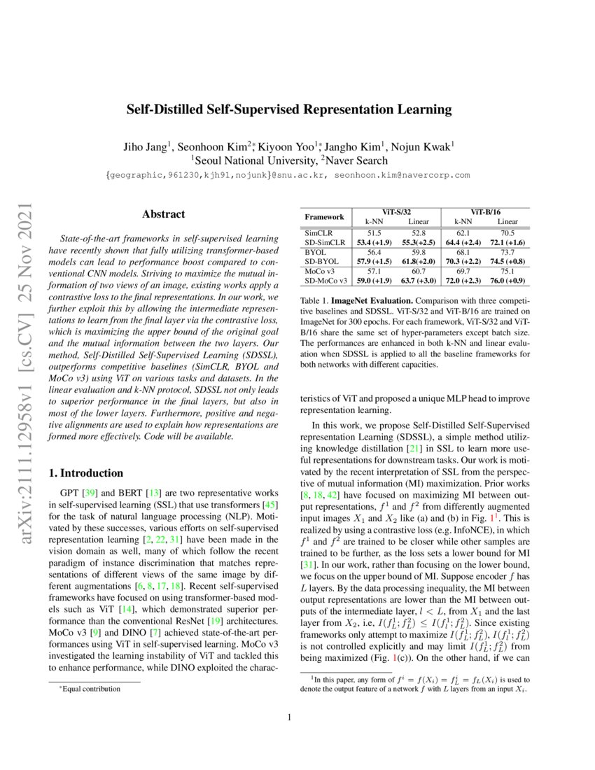Self-Distilled Self-Supervised Representation Learning | DeepAI