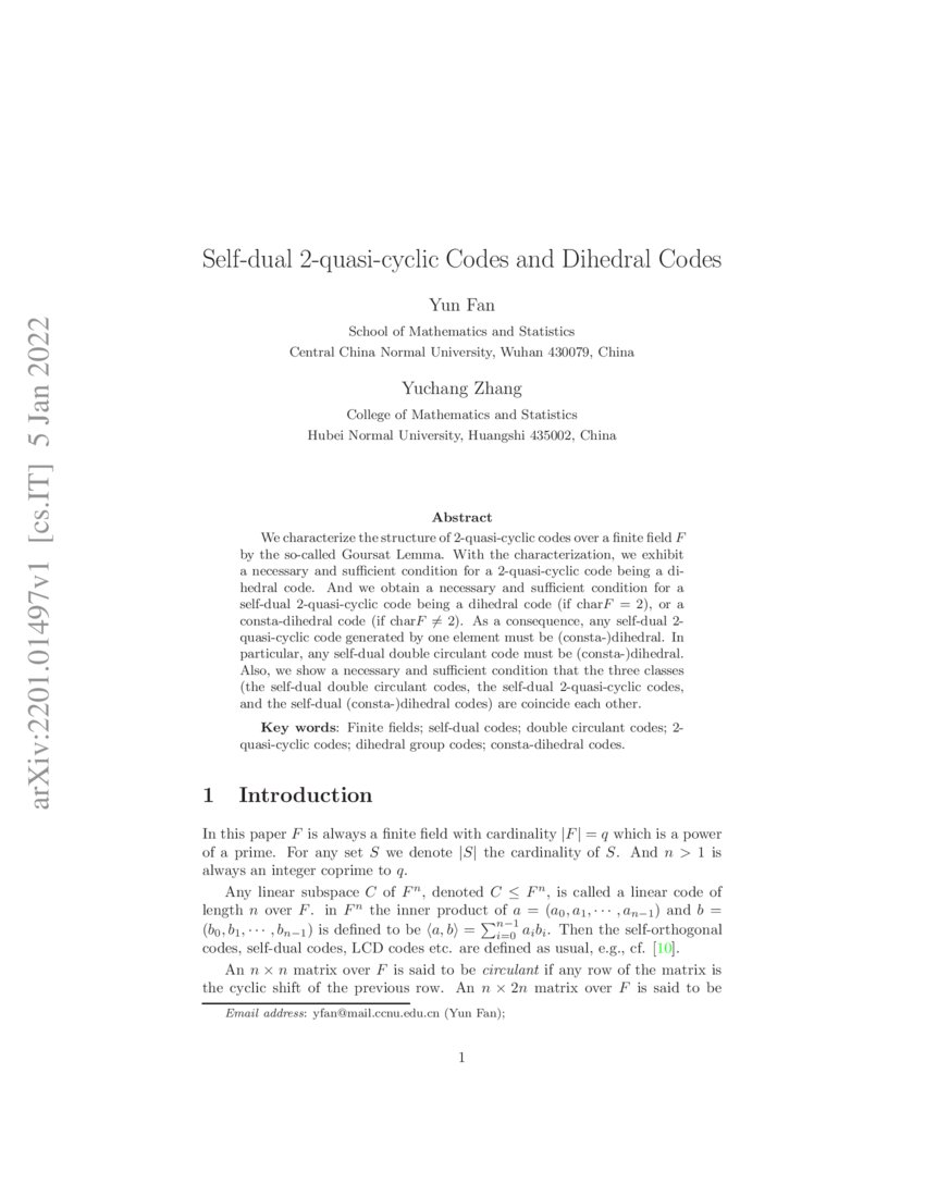 Self-dual 2-quasi-cyclic Codes and Dihedral Codes | DeepAI