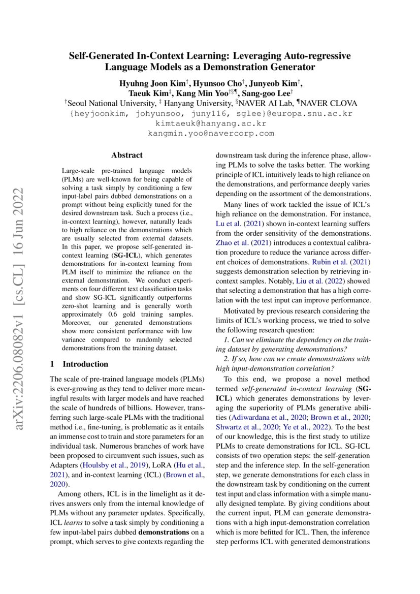 Self-Generated In-Context Learning: Leveraging Auto-regressive Language Models as a ...