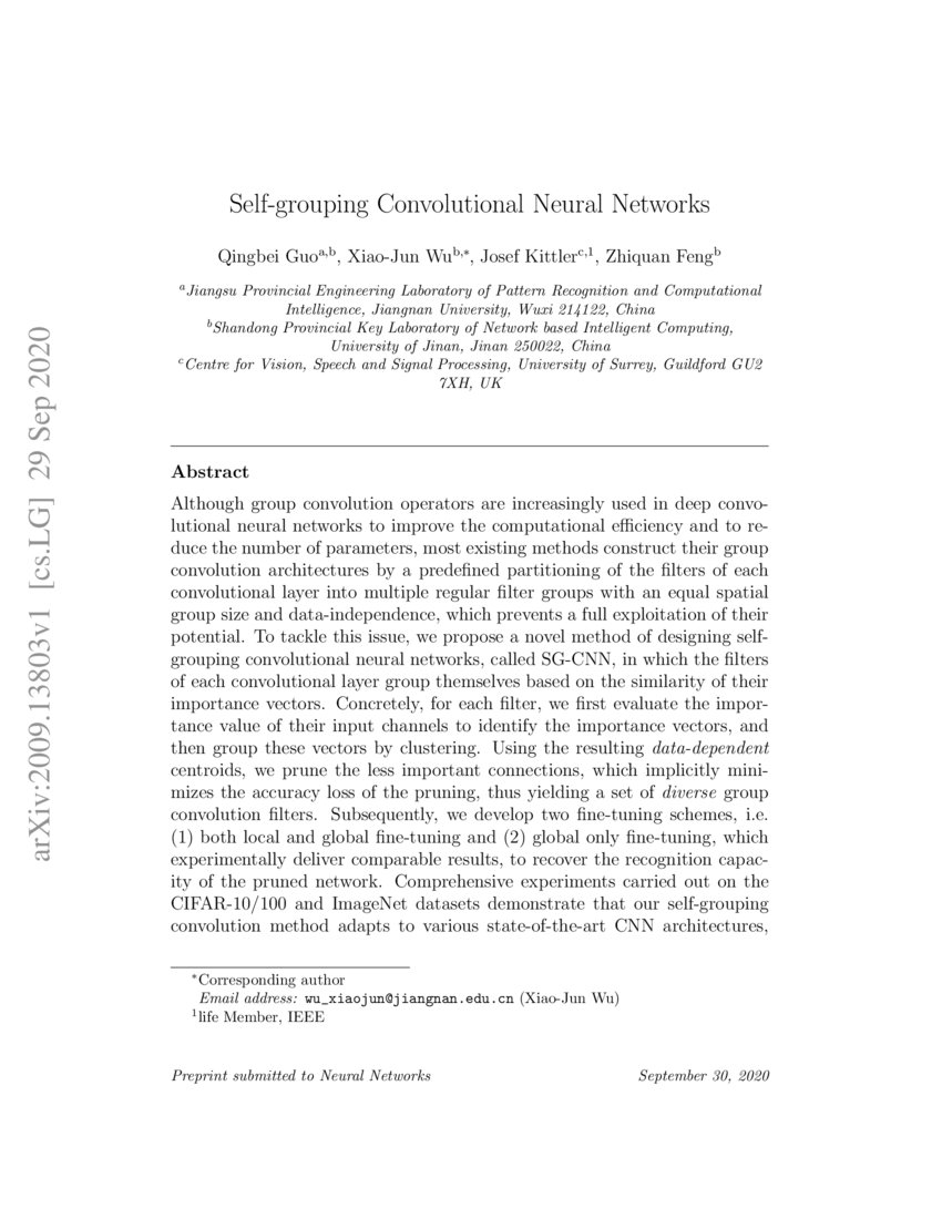 Self-grouping Convolutional Neural Networks | DeepAI