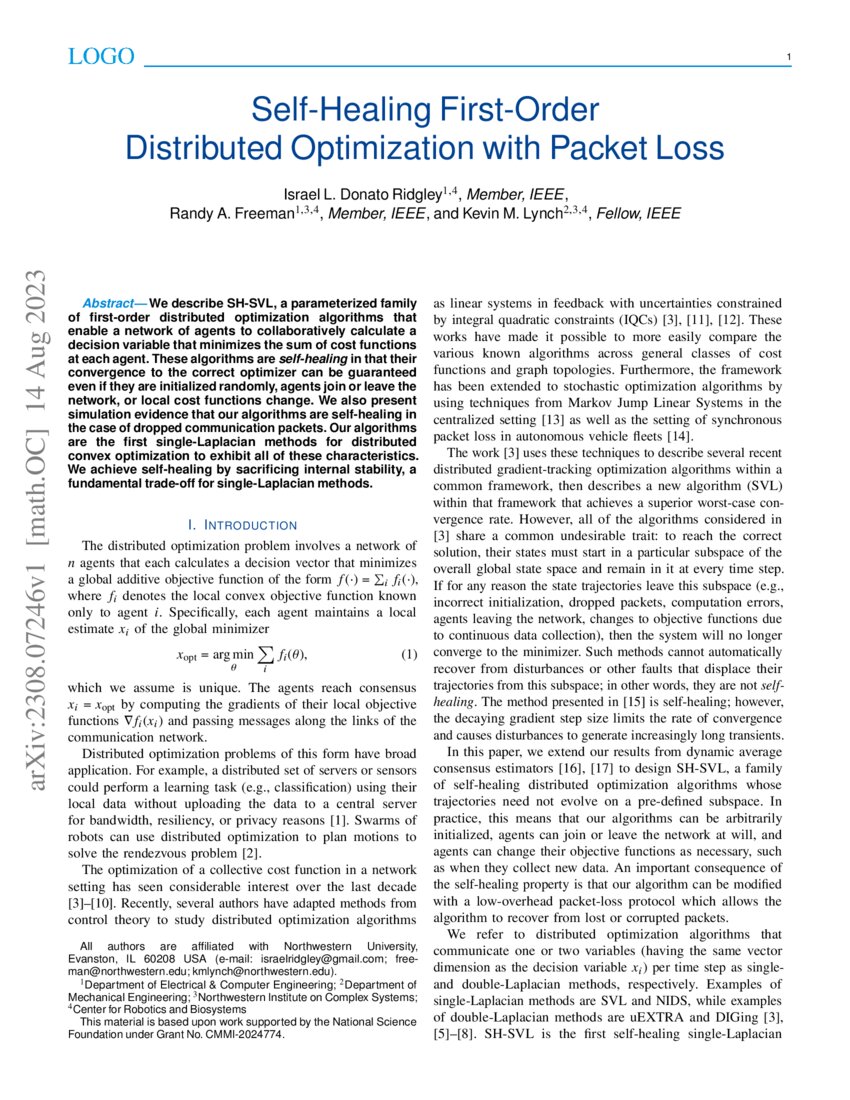 Self Healing First Order Distributed Optimization With Packet Loss Deepai 