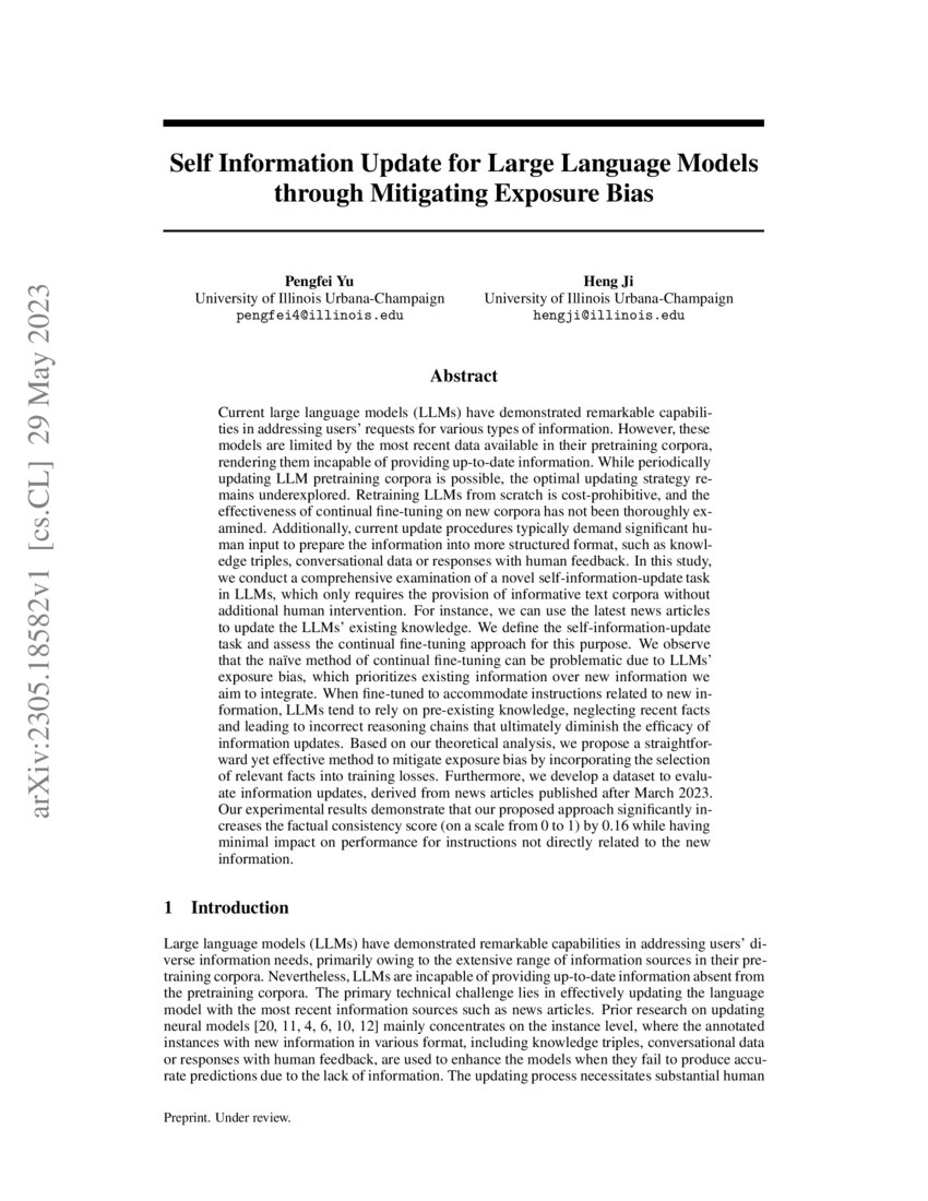 Self Information Update For Large Language Models Through Mitigating Exposure Bias Deepai