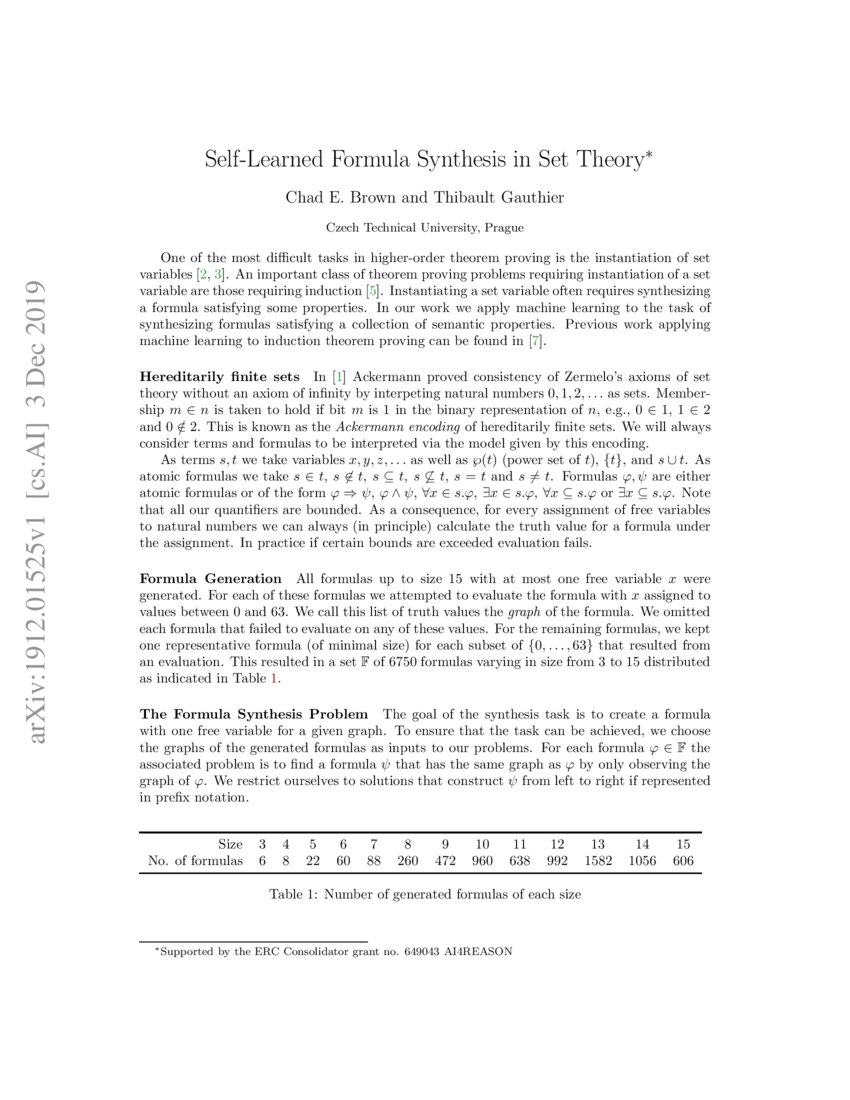 Self-Learned Formula Synthesis in Set Theory | DeepAI