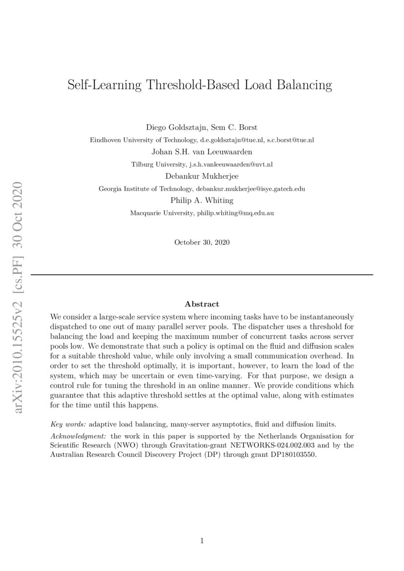 Self-Learning Threshold-Based Load Balancing | DeepAI