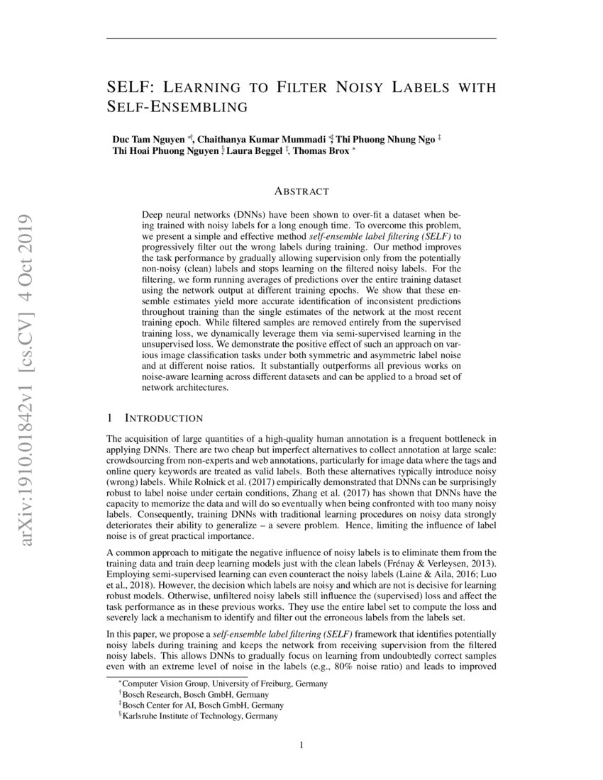 SELF: Learning to Filter Noisy Labels with Self-Ensembling | DeepAI