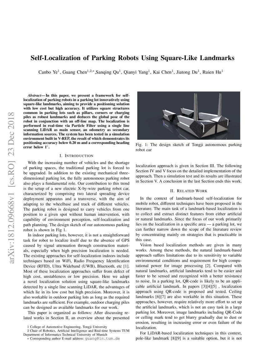 Self Localization Of Parking Robots Using Square Like Landmarks Deepai
