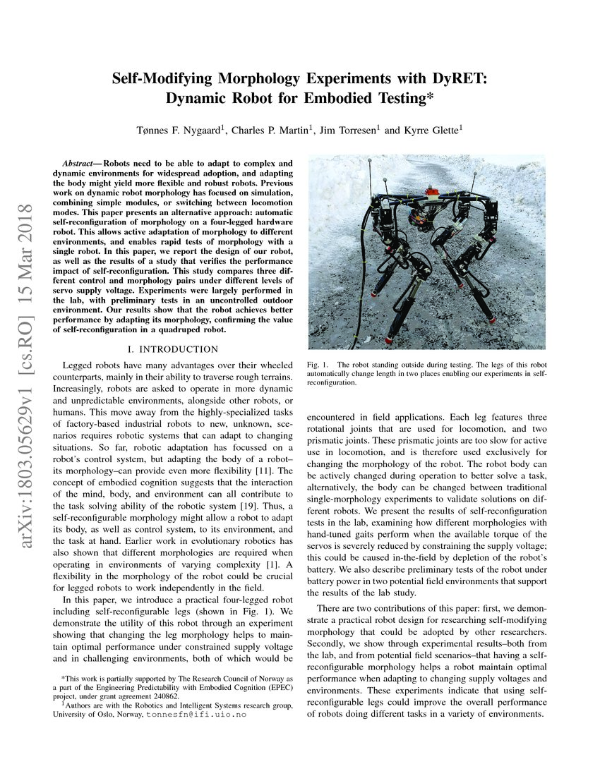 Self-Modifying Morphology Experiments with DyRET: Dynamic Robot for ...