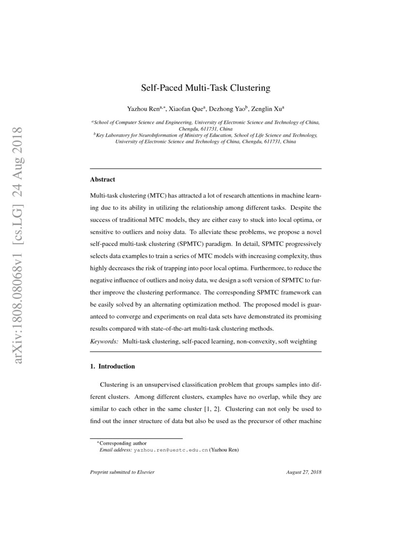 Self Paced Multi Task Clustering Deepai