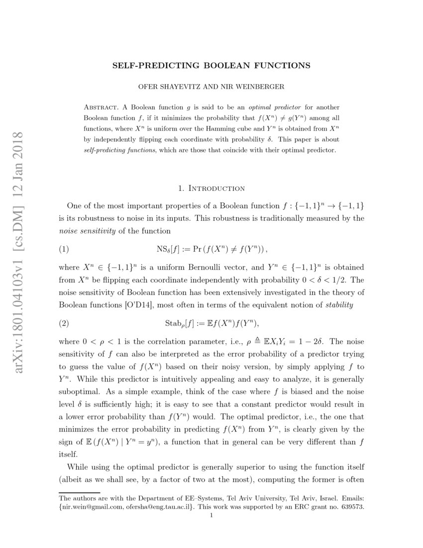 Self-Predicting Boolean Functions | DeepAI