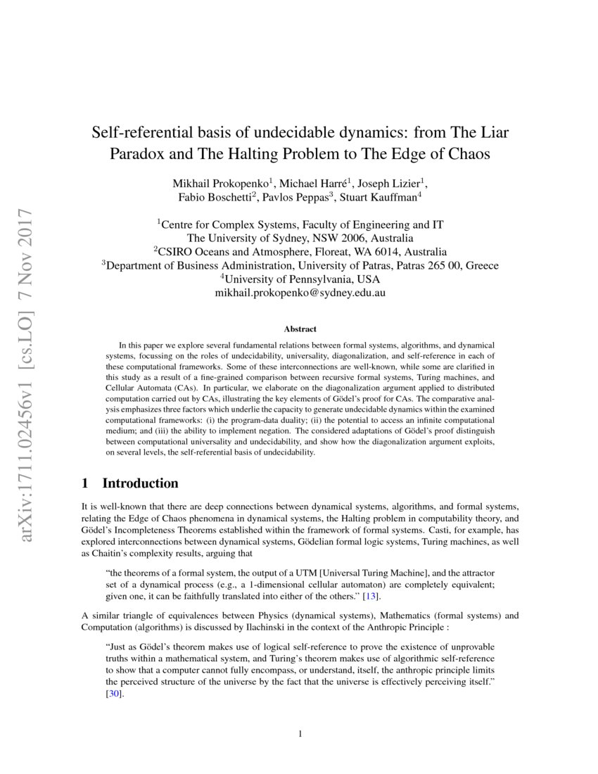 Self-referential basis of undecidable dynamics: from The Liar Paradox ...