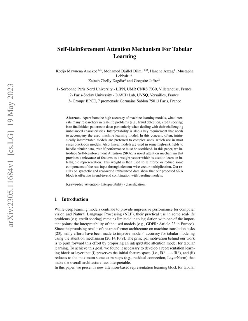 Self-Reinforcement Attention Mechanism For Tabular Learning | DeepAI