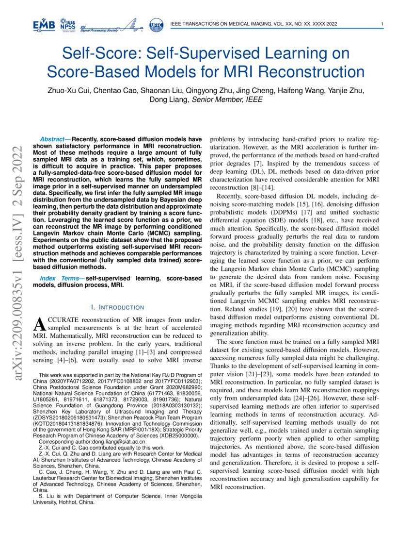Self-Score: Self-Supervised Learning on Score-Based Models for MRI ...
