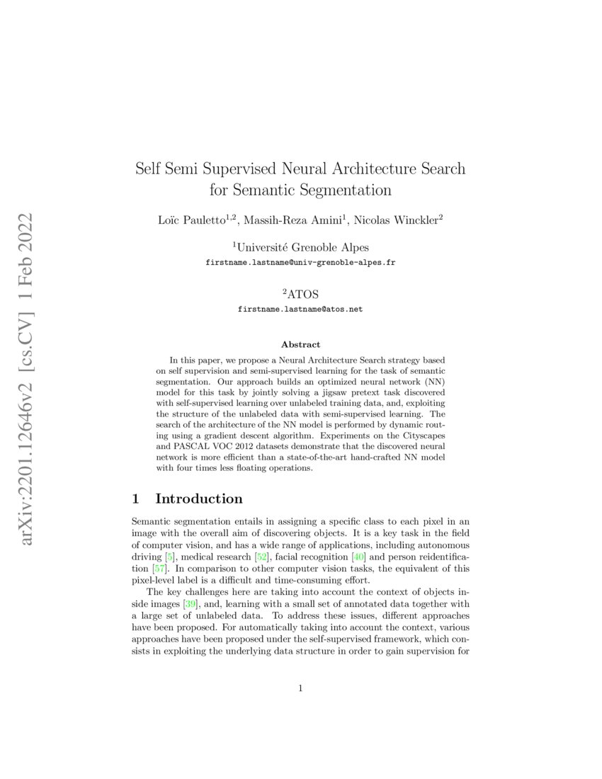 Self Semi Supervised Neural Architecture Search for Semantic Segmentation | DeepAI
