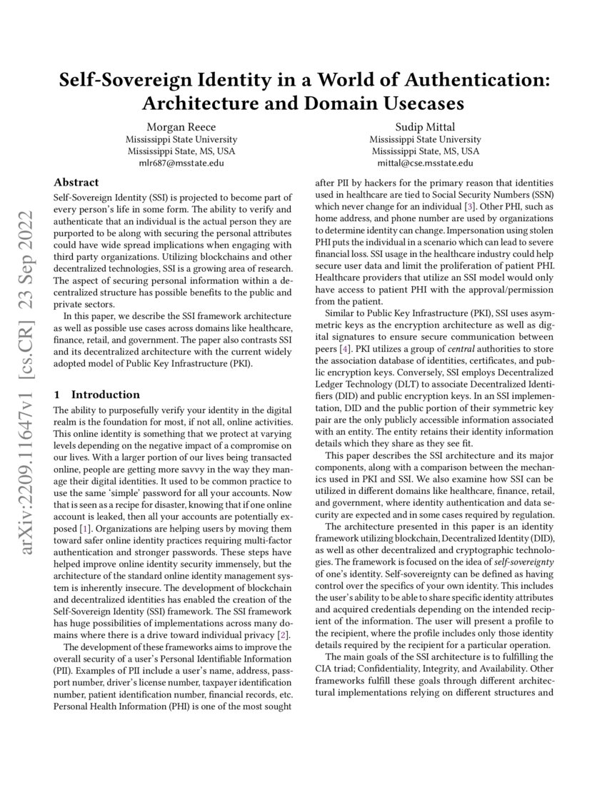 Self-Sovereign Identity in a World of Authentication: Architecture and Domain Usecases | DeepAI