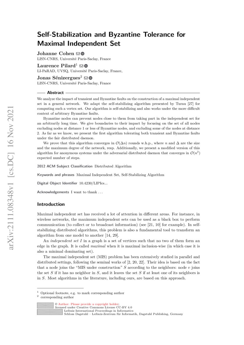 Self-Stabilization and Byzantine Tolerance for Maximal Independent Set | DeepAI