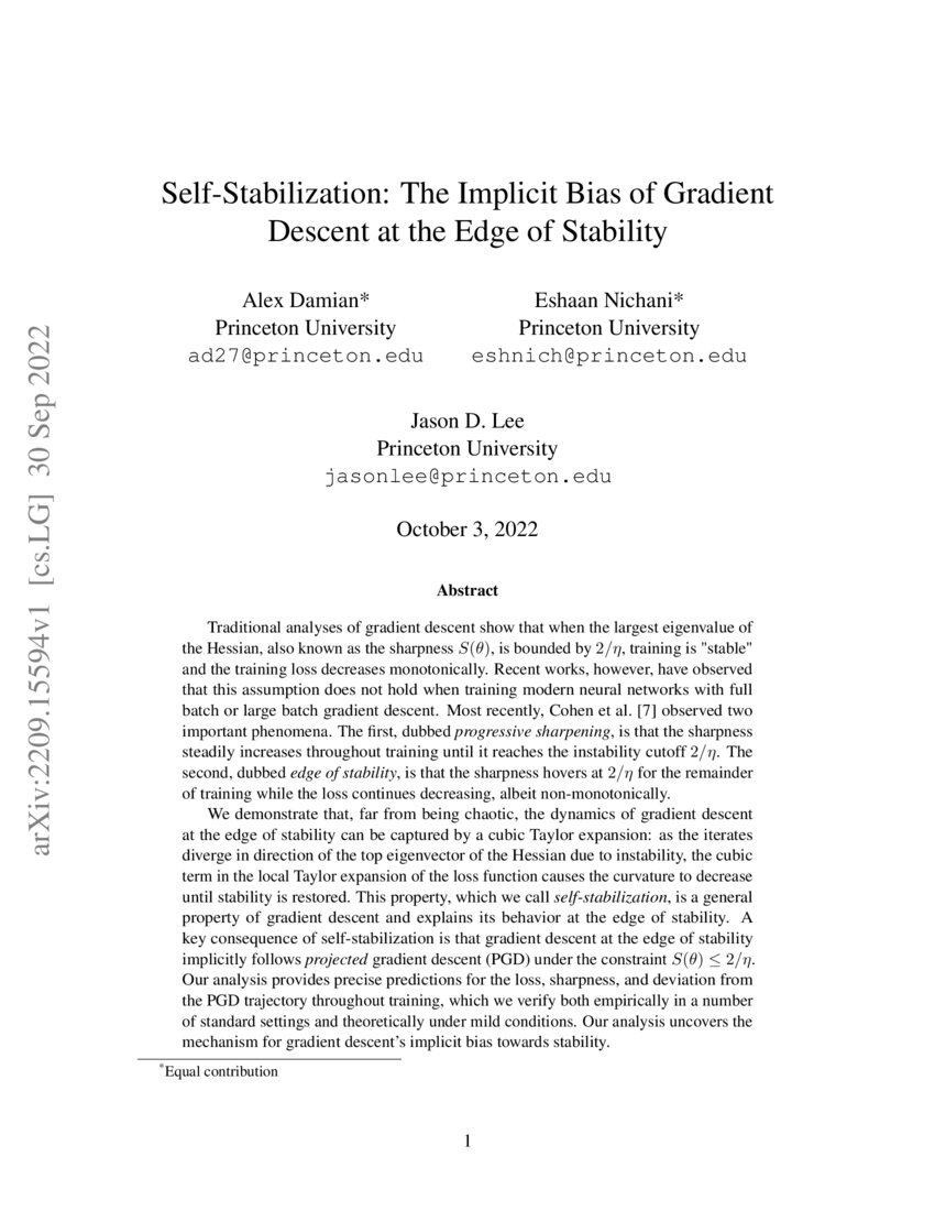 Self-Stabilization: The Implicit Bias of Gradient Descent at the Edge of Stability | DeepAI