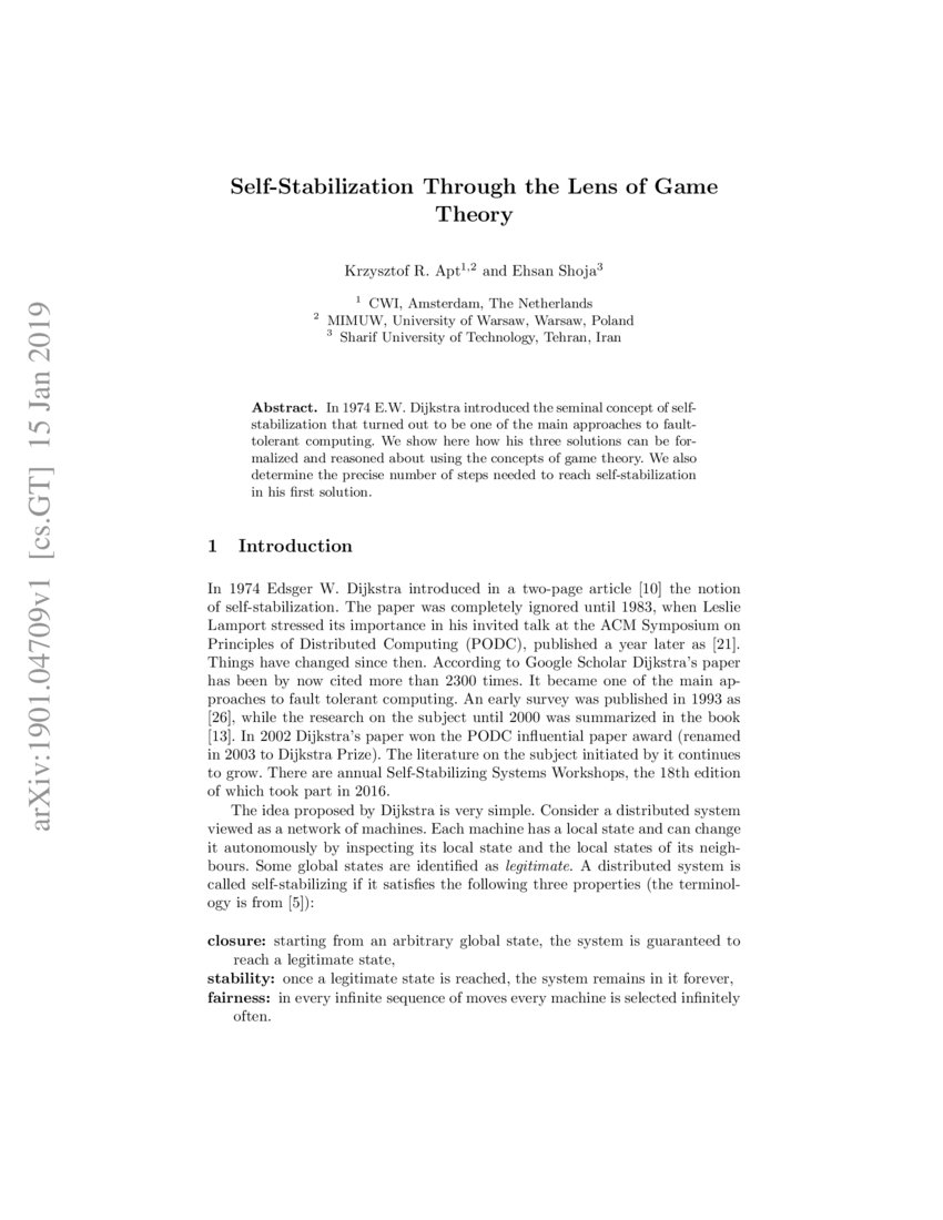 Self-Stabilization Through the Lens of Game Theory | DeepAI