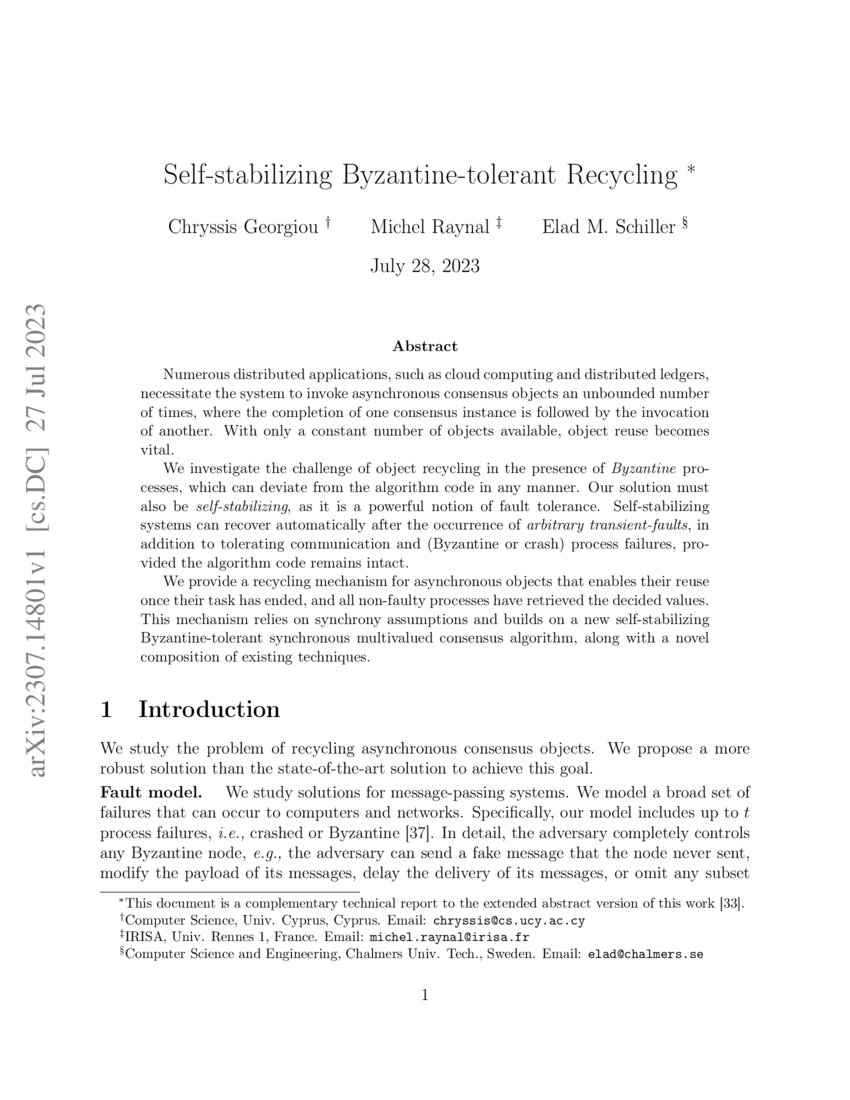 Self-stabilizing Byzantine-tolerant Recycling | DeepAI