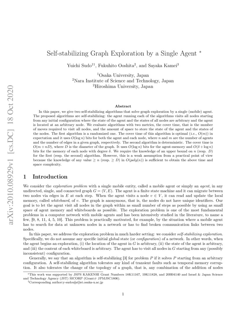 Self-stabilizing Graph Exploration by a Single Agent | DeepAI