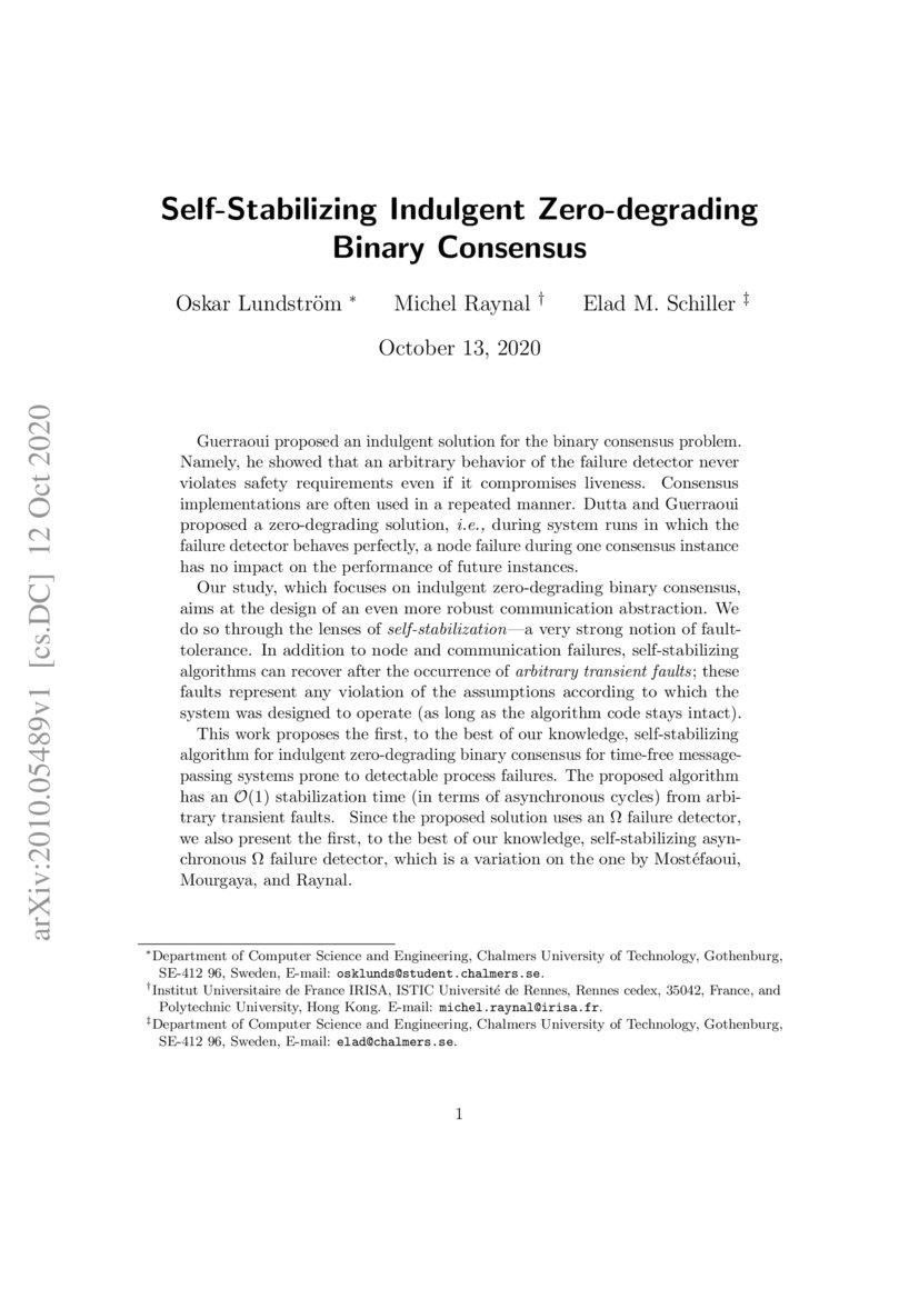 Self-Stabilizing Indulgent Zero-degrading Binary Consensus | DeepAI